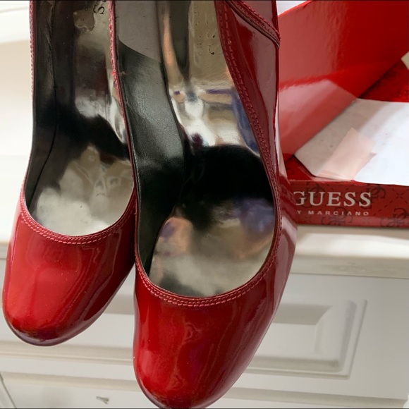 Guess | Shoes | Guess Red Patent Leather Round Toe Heels | Poshmark